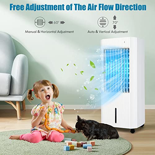 PETSITE Evaporative Air Cooler, 3-IN-1 Cooling Fan & Humidifier with Remote, 2 Ice Packs, 15H Timer, 1.3 Gal Water Tank, Personal Swamp Cooler for Bedroom with Cold Air