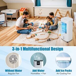 PETSITE Evaporative Air Cooler, 3-IN-1 Cooling Fan & Humidifier with Remote, 2 Ice Packs, 15H Timer, 1.3 Gal Water Tank, Personal Swamp Cooler for Bedroom with Cold Air