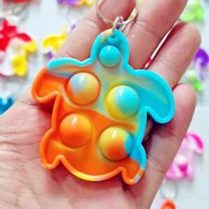 Roaqua 20 Packs Bulk Funny Turtle Mini Pop Varied Rainbow Animal Keychain fidgets Bubble Toys for Kids Children Classroom Students Gift from Teacher， Summer Party Favors Birthday Gift