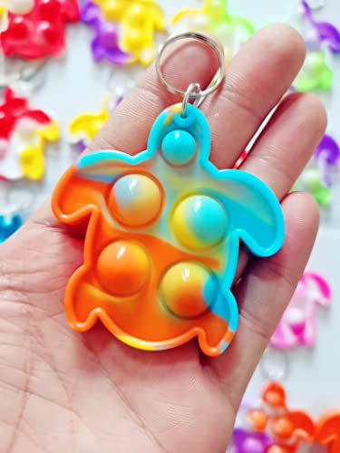 Roaqua 20 Packs Bulk Funny Turtle Mini Pop Varied Rainbow Animal Keychain fidgets Bubble Toys for Kids Children Classroom Students Gift from Teacher， Summer Party Favors Birthday Gift