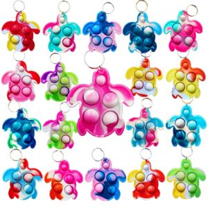 roaqua 20 packs bulk funny turtle mini pop varied rainbow animal keychain fidgets bubble toys for kids children classroom students gift from teacher， summer party favors birthday gift