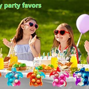 Roaqua 20 Packs Bulk Funny Turtle Mini Pop Varied Rainbow Animal Keychain fidgets Bubble Toys for Kids Children Classroom Students Gift from Teacher， Summer Party Favors Birthday Gift