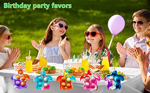 Roaqua 20 Packs Bulk Funny Turtle Mini Pop Varied Rainbow Animal Keychain fidgets Bubble Toys for Kids Children Classroom Students Gift from Teacher， Summer Party Favors Birthday Gift