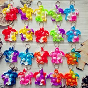 Roaqua 20 Packs Bulk Funny Turtle Mini Pop Varied Rainbow Animal Keychain fidgets Bubble Toys for Kids Children Classroom Students Gift from Teacher， Summer Party Favors Birthday Gift