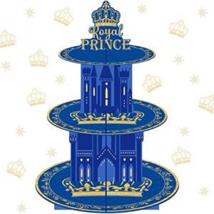 royal prince party cupcake stand for boys blue 3-tier cake stand royal prince theme decorations supplies barnyard table cake holder decorations for baby shower royal prince birthday