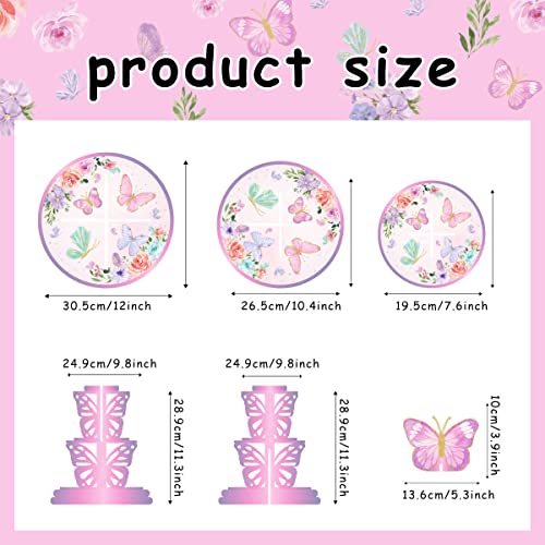 Butterfly Party Cupcake Stand for Girls Pink 3-Tier Cake Stand Baby Shower Spring Butterfly Birthday Party Table Cake Holder Decorations for Kids Cupcake Stands Butterfly Theme Decorations Supplies