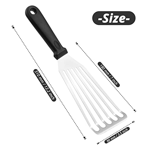 Sihuuu Fish Turner spatula, Stainless Steel Kitchen Steak Spatula, Slotted Fish Spatulas for Cooking,Flipping, Frying Fish, Meat, Eggs, steak, chicken chop(Black)