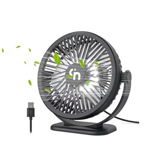 usb desk fan with led light,3 speeds small table fan,360°rotatable silent desktop fan,5.3 inch personal mini portable fan for home office bedroom dorm indoor outdoor summer gift, black