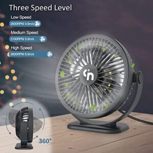 USB Desk Fan with LED Light,3 Speeds Small Table Fan,360°Rotatable Silent Desktop Fan,5.3 inch Personal Mini Portable Fan for Home Office Bedroom Dorm Indoor Outdoor Summer Gift, Black