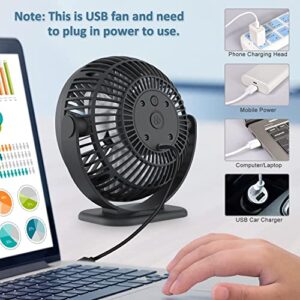 USB Desk Fan with LED Light,3 Speeds Small Table Fan,360°Rotatable Silent Desktop Fan,5.3 inch Personal Mini Portable Fan for Home Office Bedroom Dorm Indoor Outdoor Summer Gift, Black