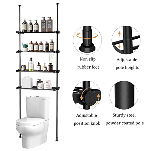 XIHUAN Adjustable Over The Toilet Storage Floor to Ceiling, Freestanding Bathroom Organizer Over Toilet Shelf with Tension Poles, 4 Tier Metal Rack,Black