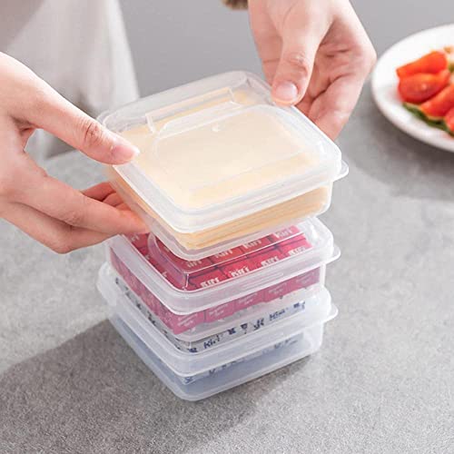 QWERF 4Pcs Sliced Cheese Container for Fridge With Flip Lid, Butter Block Cheese Slice Storage Box, Vegetable and Fruit Fresh-Keeping Box, Portable Leakproof Clear Food Fridge Organizer with Flip Lid