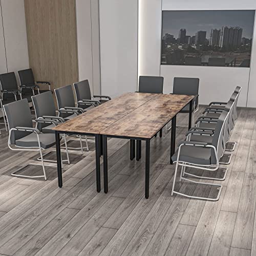 Bonzy Home Conference Tables 9ft Office Computer Desk for Meeting Room Study Writing Printer Podcast Table Save Space Design for 10 People Rustic Vintage Brown 4PCS 110.2"x47.2"x29.5",Brown