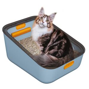 Eiiel Extra Cat Litter Box, 7.3 Wx24 L Large Nonstick Pan Durable Standard Great for Small & Cats Easy to Clean1（Blue）