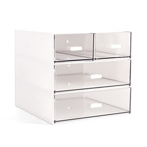 Marknor Makeup / Desk Organizer with 4 Drawers, Sundries Vanity Organizer, Cosmetic Organizer, Desk Storage Box, Bathroom Counter or Dresser, White QBH-4CT-1