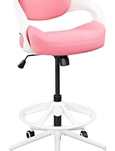 BOJUZIJA Drafting Tall Office Standing Computer Desk Chair with Foot Rest- Lumbar Support& Waist Support Function for Office &Home (Pink)