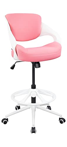 BOJUZIJA Drafting Tall Office Standing Computer Desk Chair with Foot Rest- Lumbar Support& Waist Support Function for Office &Home (Pink)