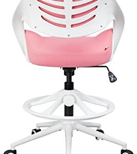 BOJUZIJA Drafting Tall Office Standing Computer Desk Chair with Foot Rest- Lumbar Support& Waist Support Function for Office &Home (Pink)