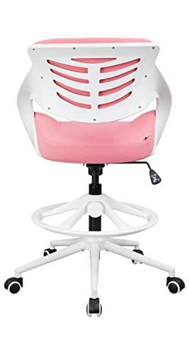 BOJUZIJA Drafting Tall Office Standing Computer Desk Chair with Foot Rest- Lumbar Support& Waist Support Function for Office &Home (Pink)