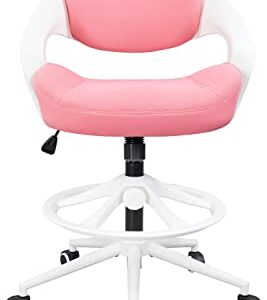 BOJUZIJA Drafting Tall Office Standing Computer Desk Chair with Foot Rest- Lumbar Support& Waist Support Function for Office &Home (Pink)