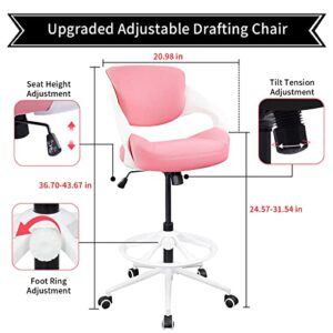 BOJUZIJA Drafting Tall Office Standing Computer Desk Chair with Foot Rest- Lumbar Support& Waist Support Function for Office &Home (Pink)