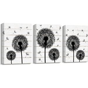 creoate dandelion wall art 3 pieces rustic dandelion picture canvas print framed set artwork for bedroom living room wall decor…