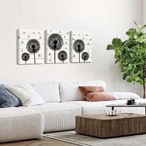 Creoate Dandelion Wall Art 3 Pieces Rustic Dandelion Picture Canvas Print Framed Set Artwork for Bedroom Living Room Wall Decor…