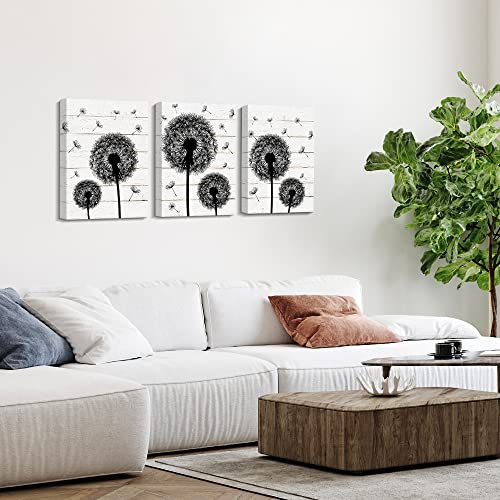 Creoate Dandelion Wall Art 3 Pieces Rustic Dandelion Picture Canvas Print Framed Set Artwork for Bedroom Living Room Wall Decor…