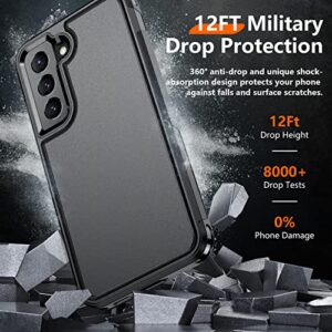 Temdan Heavy Shockproof for Samsung Galaxy S22 Case, with 2 Pack [Tempered Glass Screen Protector + Camera Lens Protector] [12 FT Military Grade Drop-Proof] Rugged Full-Body Protection,Black