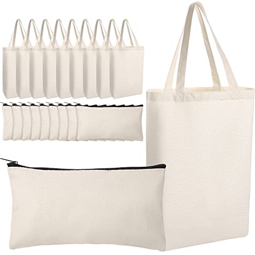 20 Pieces Canvas Tote Bags Bulk, Blank Plain Canvas Bag, Reusable Grocery Shopping Cloth Bags with Handles, Blank Canvas Makeup Bags with Zipper for DIY (White)