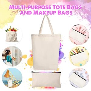 20 Pieces Canvas Tote Bags Bulk, Blank Plain Canvas Bag, Reusable Grocery Shopping Cloth Bags with Handles, Blank Canvas Makeup Bags with Zipper for DIY (White)