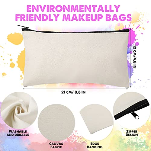 20 Pieces Canvas Tote Bags Bulk, Blank Plain Canvas Bag, Reusable Grocery Shopping Cloth Bags with Handles, Blank Canvas Makeup Bags with Zipper for DIY (White)