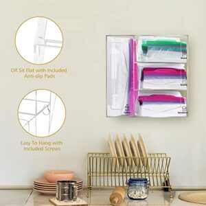 Acrylic Ziplock Bag Storage Organizer w/ 4 Compartments, Clear Baggie Organizer for Kitchen Drawer, Compatible with Ziploc, Gallon, Quart, Sandwich & Snack Variety Size Bag