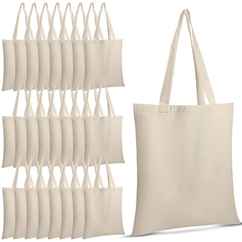 24 Pieces Canvas Tote Bags, Blank Plain Canvas Bag Lightweight Reusable Grocery Shopping Cloth Bags with Handles for DIY Crafting and Decorating,13 Inch W x 15 Inch H