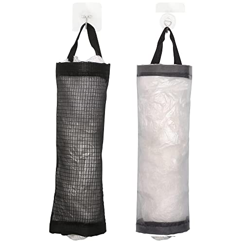 SHANFEILU Plastic Bag Holder Kitchen Grocery Dispenser Waterproof Washable Wall Mount Hanging Folding Mesh Storage Bag with 2 Hooks 2 Pack