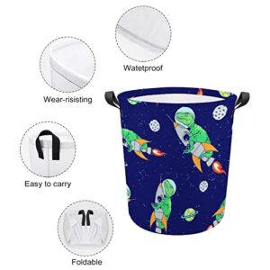 Astronaut Dinosaur Waterproof Laundry Baskets Space Rockets Collapsible Laundry Hamper with Handles Large Round Toy Bin for Dirty Clothes,Kids Toys,Bedroom,Bathroom