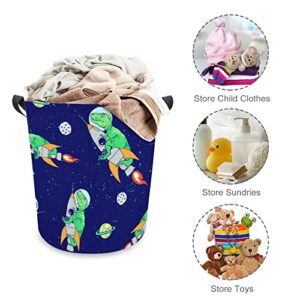 Astronaut Dinosaur Waterproof Laundry Baskets Space Rockets Collapsible Laundry Hamper with Handles Large Round Toy Bin for Dirty Clothes,Kids Toys,Bedroom,Bathroom