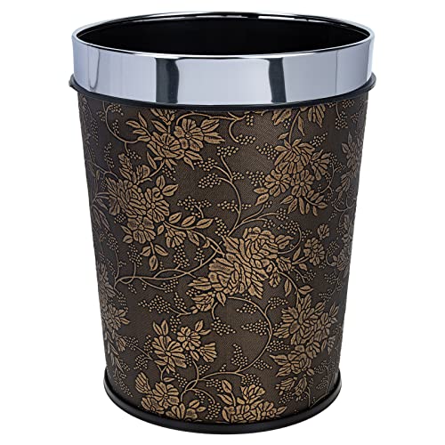 Retro Style Decorative Trash Can, 10L Capacity Waste Paper Basket with Pressing Ring, Flower Print Paper Bucket, Garbage Can Waste Basket Home Office Multi- Function Waste Bin