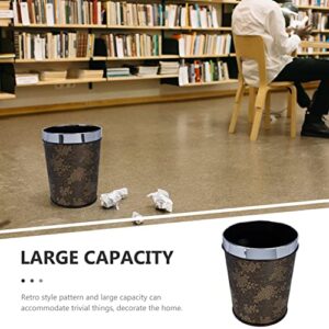 Retro Style Decorative Trash Can, 10L Capacity Waste Paper Basket with Pressing Ring, Flower Print Paper Bucket, Garbage Can Waste Basket Home Office Multi- Function Waste Bin