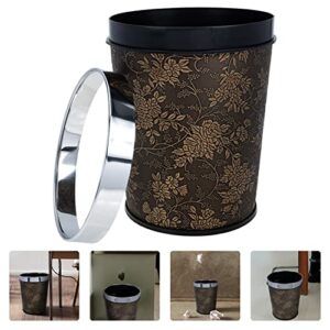 Retro Style Decorative Trash Can, 10L Capacity Waste Paper Basket with Pressing Ring, Flower Print Paper Bucket, Garbage Can Waste Basket Home Office Multi- Function Waste Bin