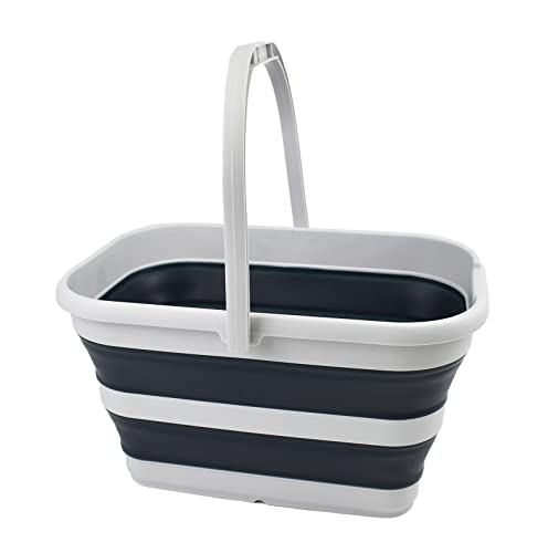 SAMMART 12L (3.1 Gallon) Collapsible Rectangular Handy Basket/Bucket (Grey/Slate Grey)