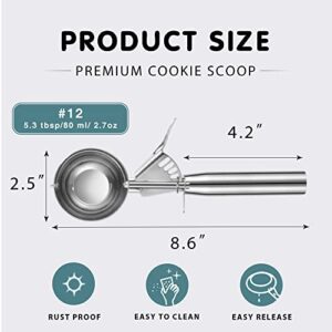 KITEXPERT Ice Cream Scoop, 18/8 Stainless Steel Cookie Scoop with Trigger, Premium Cookie Dough Scooper for Baking, Portion Control Disher Scoop for Cupcake Batter, Muffin, Dishwasher Safe #12