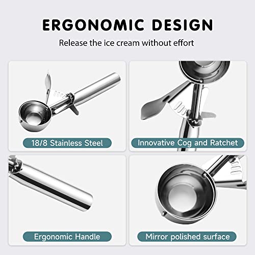 KITEXPERT Ice Cream Scoop, 18/8 Stainless Steel Cookie Scoop with Trigger, Premium Cookie Dough Scooper for Baking, Portion Control Disher Scoop for Cupcake Batter, Muffin, Dishwasher Safe #12