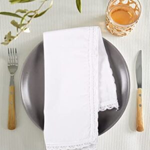 Cotton Cloth Dinner Napkins Oversized 20x20-Cotton Flax Fabric with Lace & Tailored with Mitered Corners-Ideal for Events and Regular Use-White Set of 4