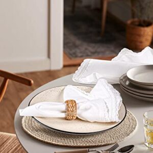 Cotton Cloth Dinner Napkins Oversized 20x20-Cotton Flax Fabric with Lace & Tailored with Mitered Corners-Ideal for Events and Regular Use-White Set of 4