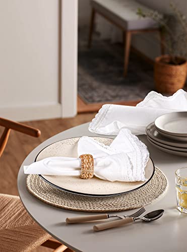 Cotton Cloth Dinner Napkins Oversized 20x20-Cotton Flax Fabric with Lace & Tailored with Mitered Corners-Ideal for Events and Regular Use-White Set of 4