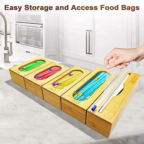 OOAZ 5-in-1 Bamboo Drawer Organizer for ziplock Bags, Separate baggie and sandwich bag organizer for drawer, Multi-Use Ziplock Drawer storage Organizer for Kitchen