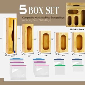 OOAZ 5-in-1 Bamboo Drawer Organizer for ziplock Bags, Separate baggie and sandwich bag organizer for drawer, Multi-Use Ziplock Drawer storage Organizer for Kitchen