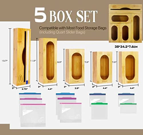 OOAZ 5-in-1 Bamboo Drawer Organizer for ziplock Bags, Separate baggie and sandwich bag organizer for drawer, Multi-Use Ziplock Drawer storage Organizer for Kitchen