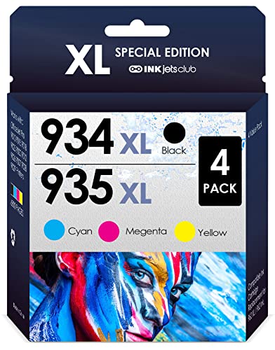 INKjetsclub Ink Cartridge Compatible with HP 934XL 935XL. Works with Officejet 6815 6230 6830 6812 6835 6820 Printers. 4 Pack (Black, Cyan, Magenta, Yellow)